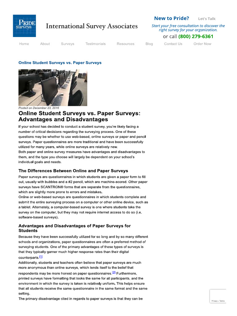 Paper Based Surveys vs. Online Surveys | PDF