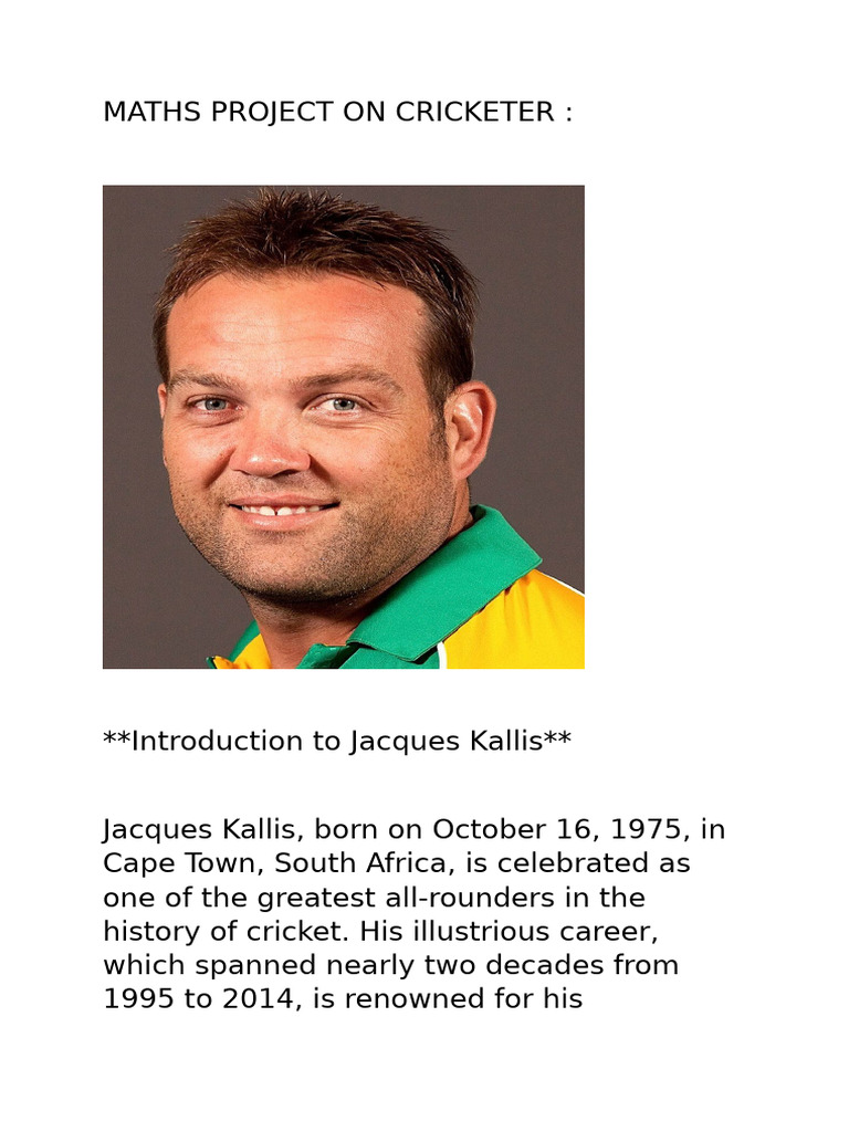 Jacques Kallis: Cricket's All-Round Legend | PDF | Cricket | Bowling ...