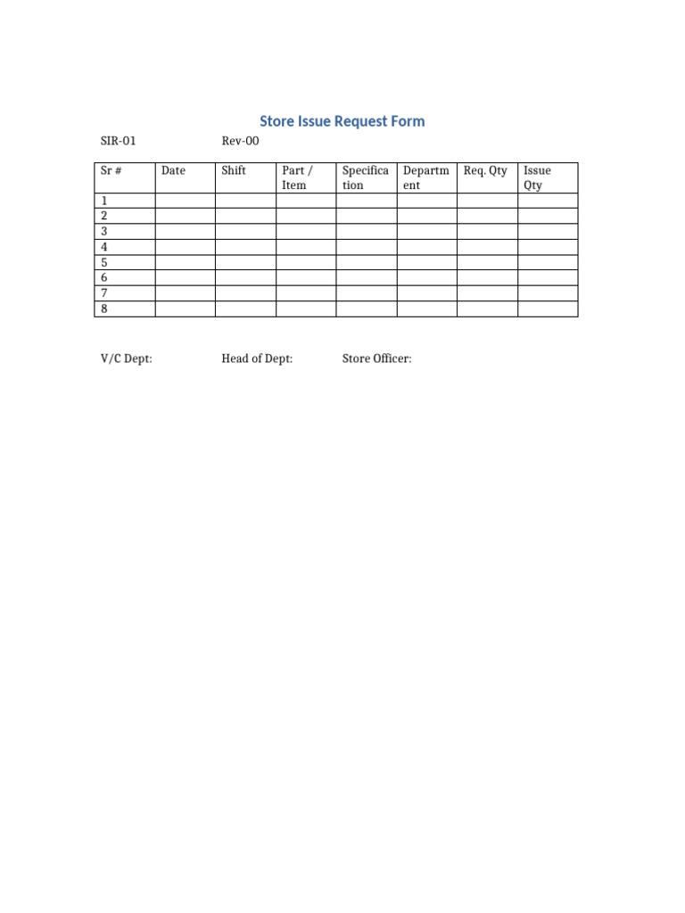 Store Issue Request Form Template | PDF