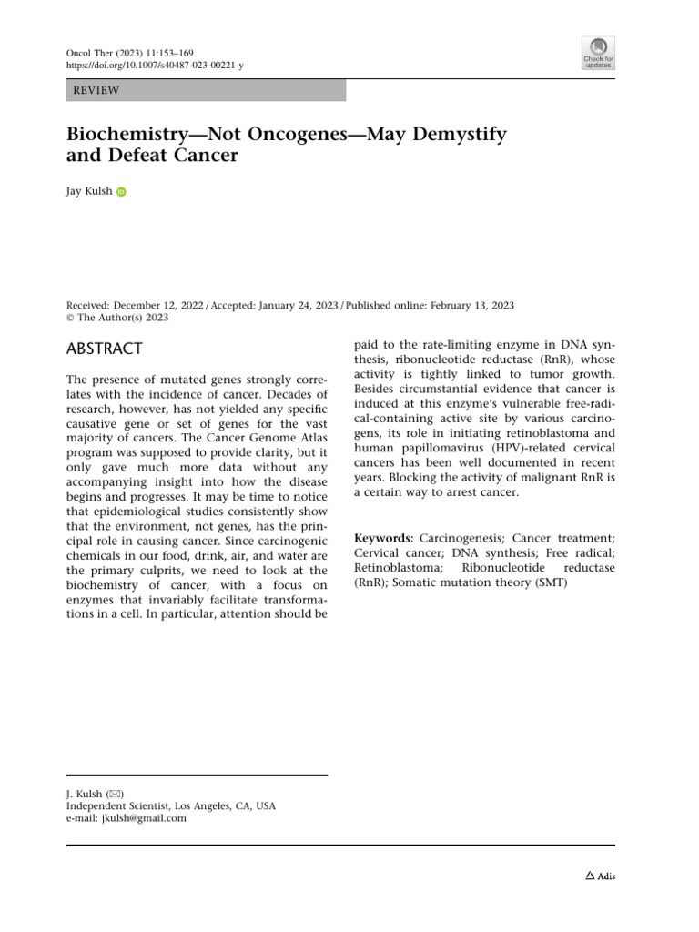 Jay Kulsh - Biochemistry of Cancer Not Genes - Geipe - Electricity ...