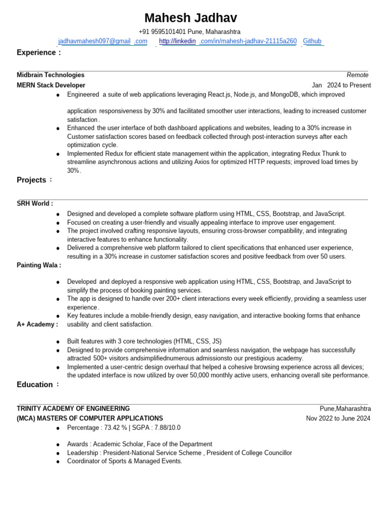 Mahesh Jadhav MernStack | PDF | Bootstrap (Front End Framework) | Usability
