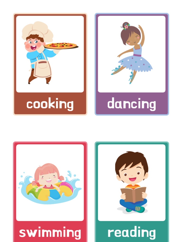 Colorful Illustrative Hobbies Flashcard | PDF