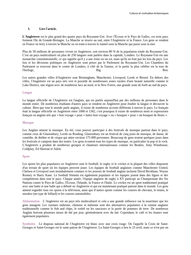 Culture Et Civilisation Britanniques | PDF | Angleterre | Royaume-Uni