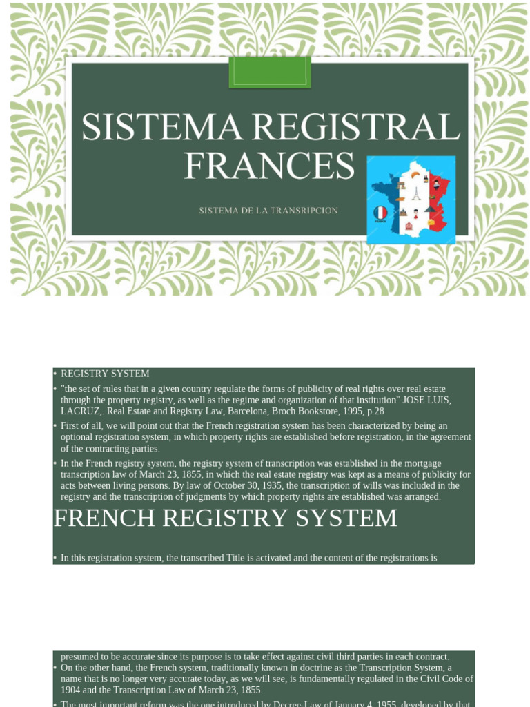 French Registry System Slides | PDF | Taxes | Mortgage Law