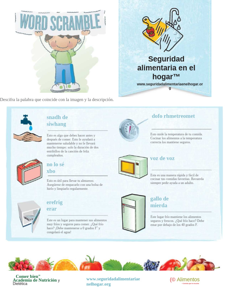 Juego de Palabras Sobre La Seguridad Alimentaria | PDF | Alimentos