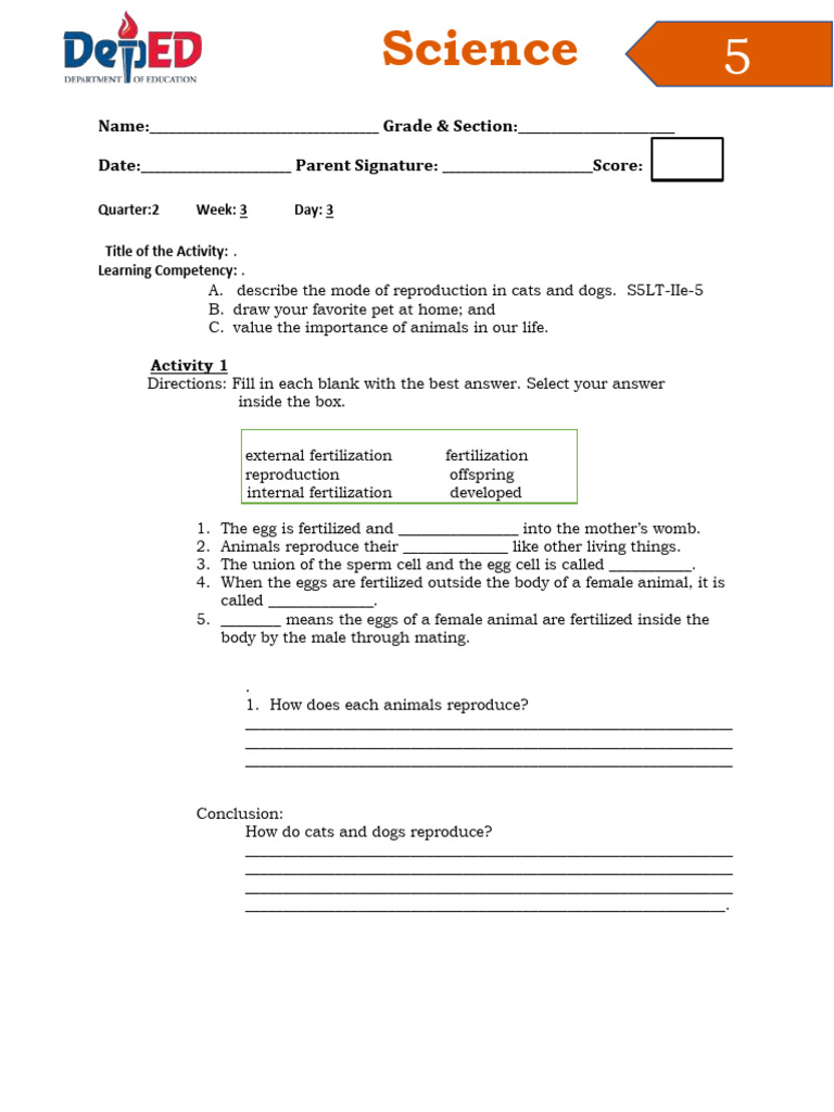 Science-5-Q2-DW9 | PDF | Fertilisation | Reproduction