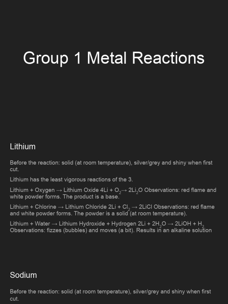 Group 1 Metal Reactions | PDF