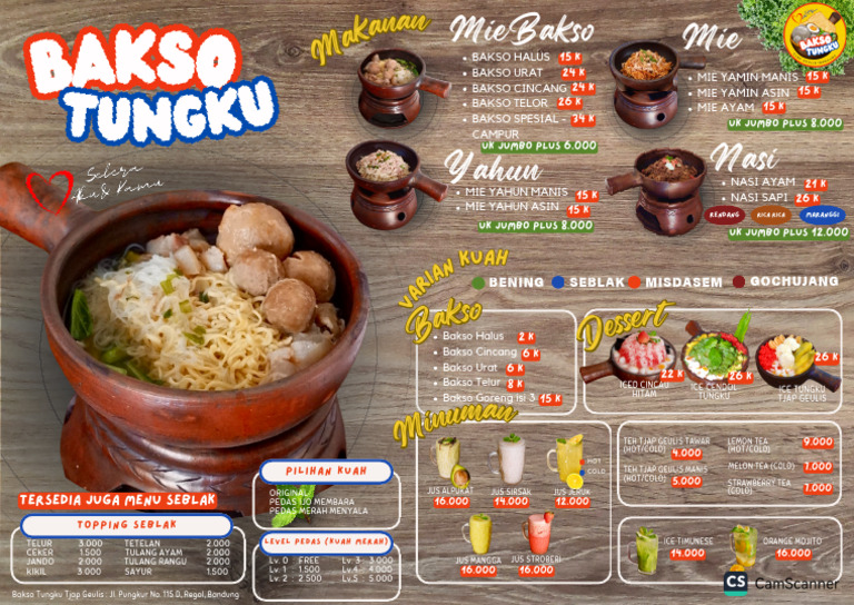 Menu Bakso Tungku Tjap Geulis Bandung | PDF