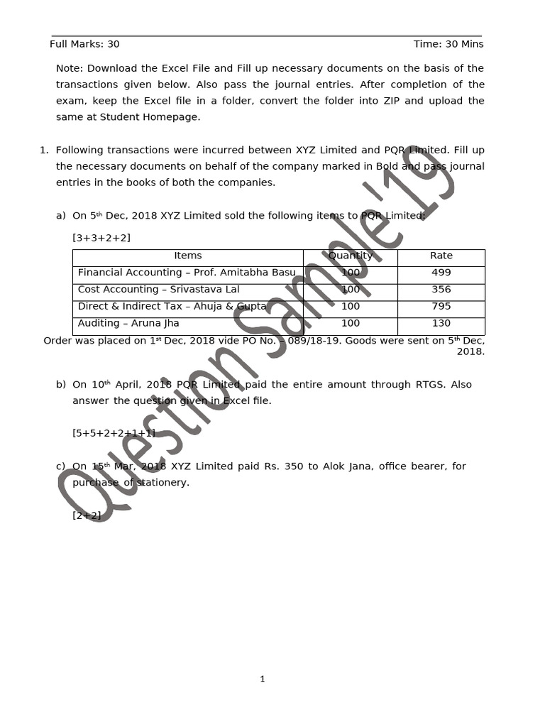 Busi. Acct - Sample'19 - Set 1 | PDF