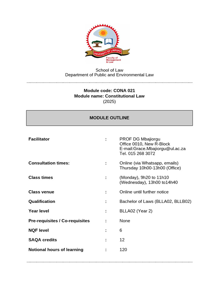 Grace Corrected 2025 Cona Module Outline (1) | PDF | Constitution ...