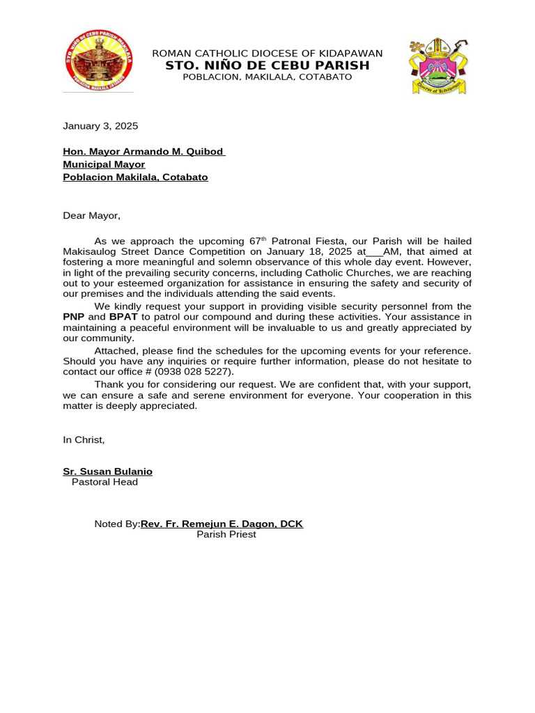 Letter For 67th Fiesta | PDF | Cebu | Parish