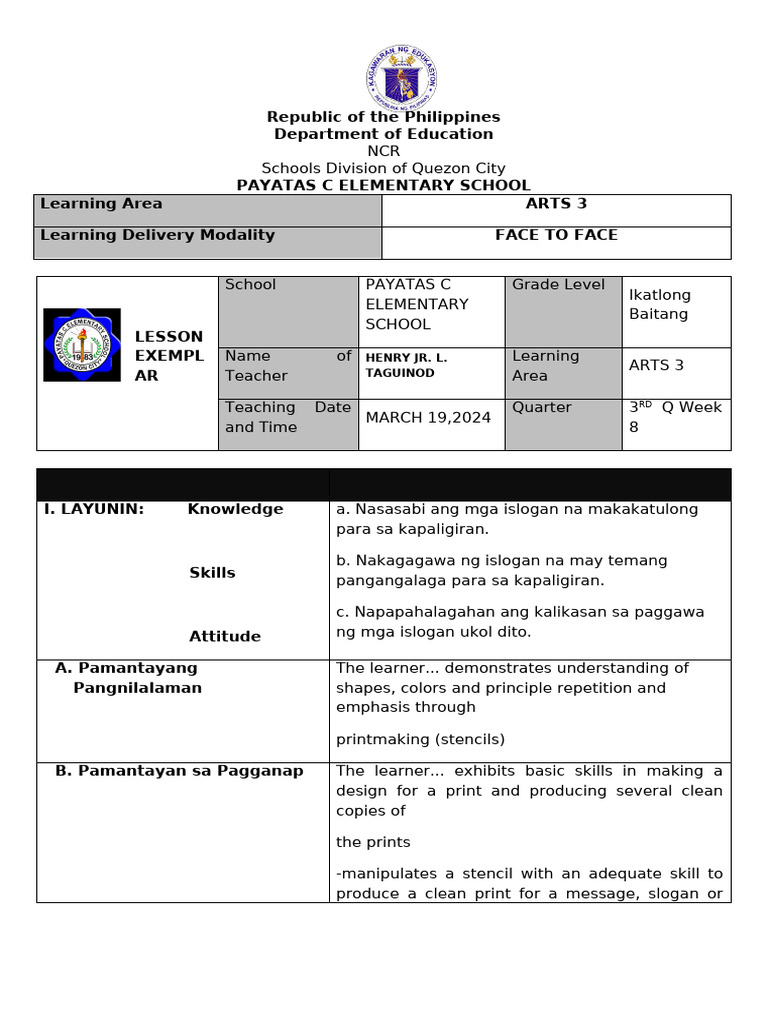 Arts Exemplar Q3 Week 8 | PDF