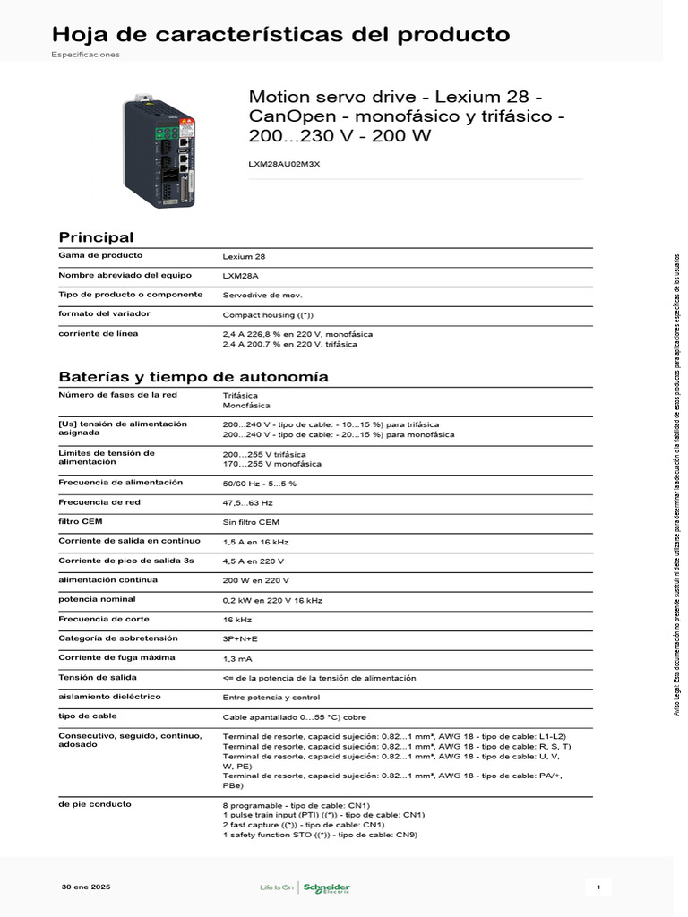 Schneider Electric - Lexium-28-Y-Motores - LXM28AU02M3X | PDF | Residuos