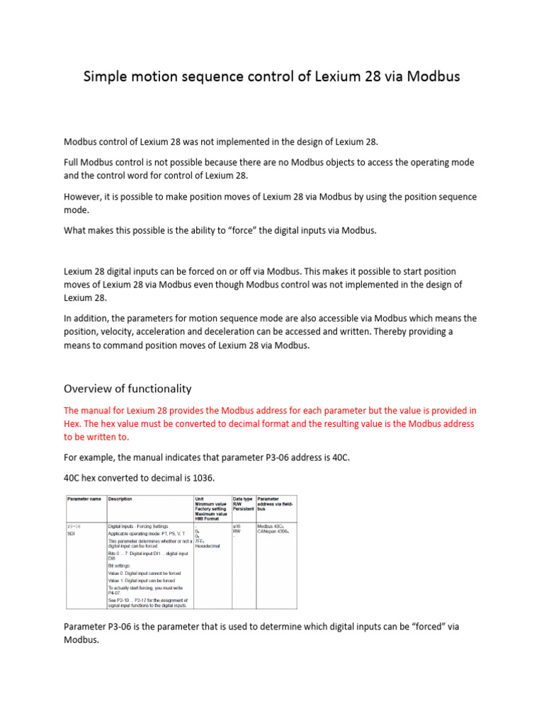 Lexium 28 Modbus Control Guide | PDF | Parameter (Computer Programming) | Acceleration