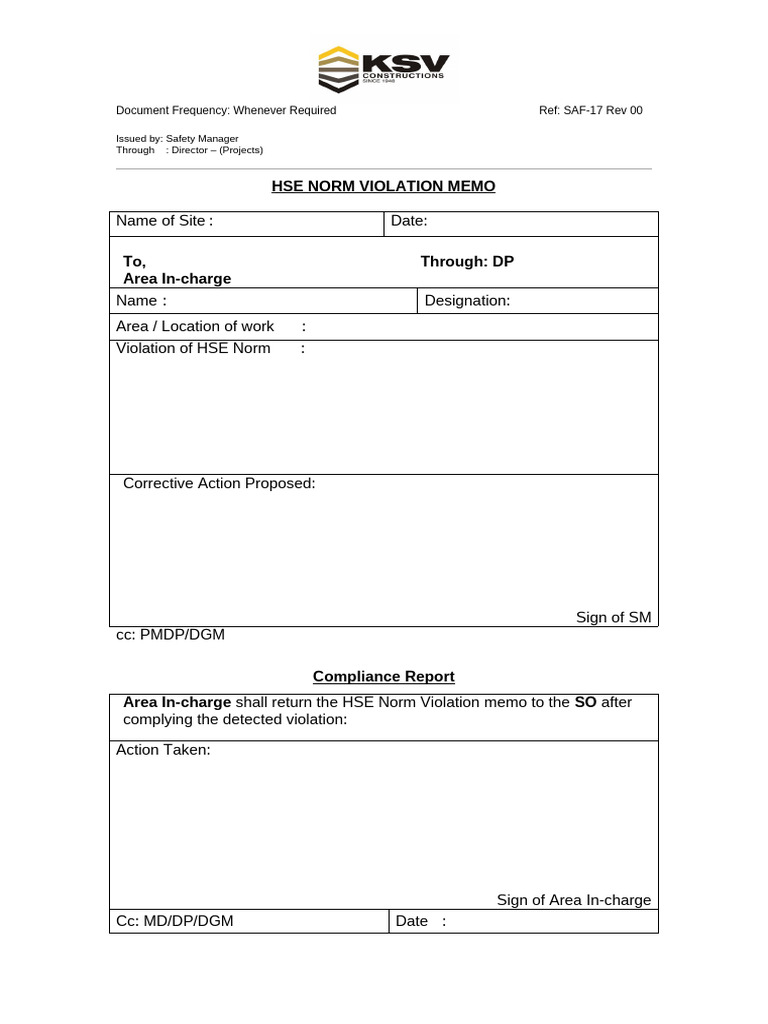 IM-17 HSE Violation Memo | PDF