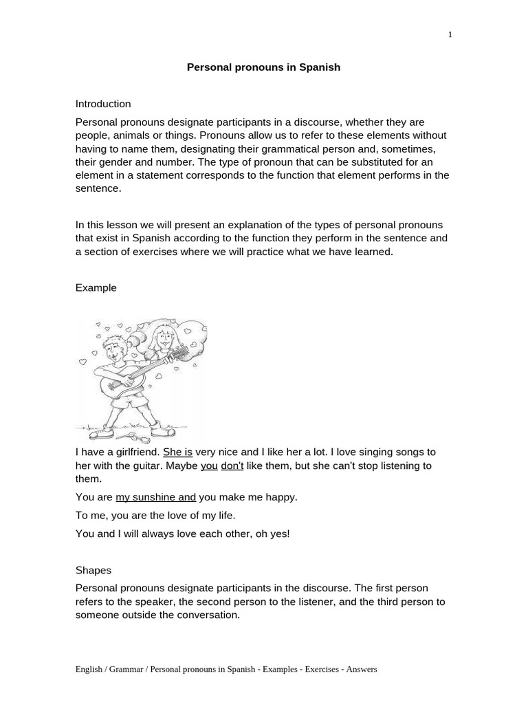 Personal Pronouns in Spanish - Examples - Exercises - Answers | PDF ...