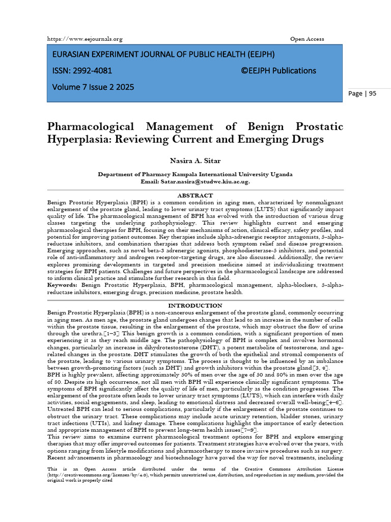 Pharmacological Management of Benign Prostatic Hyperplasia: Reviewing Current and Emerging Drugs ...