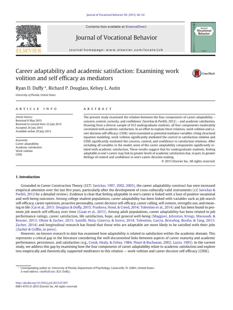Career Adaptability and Academic Satisfaction | PDF | Confidence Interval | Self Efficacy