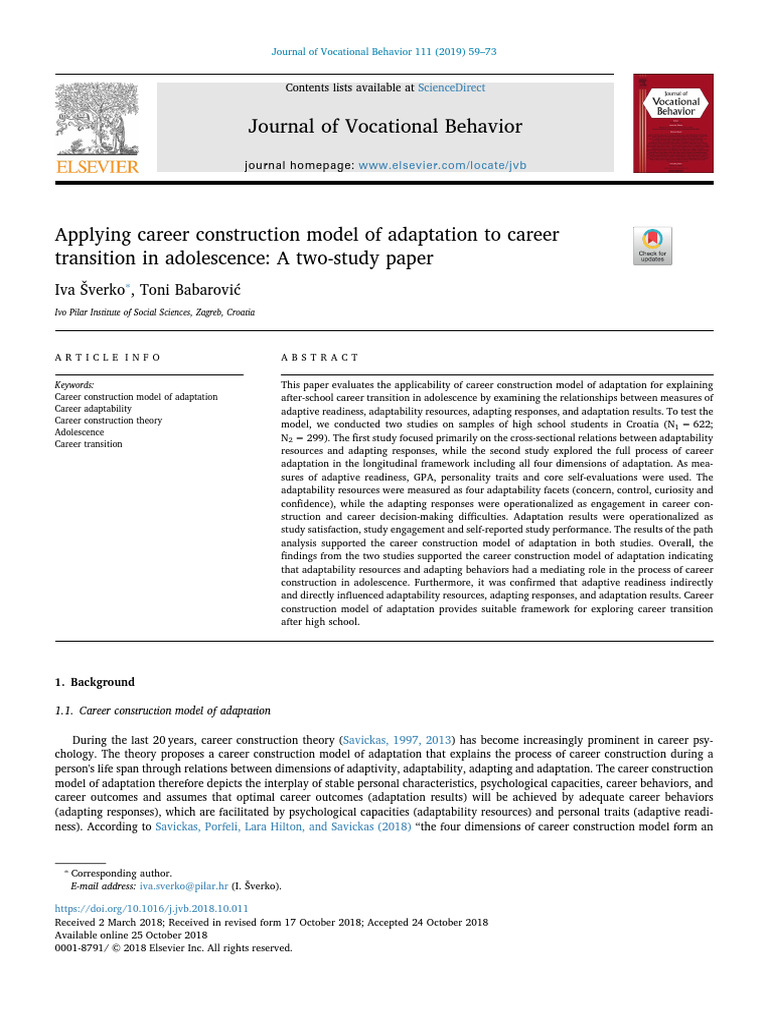 Applying Career Construction Model of Adaptation To Career Transition ...
