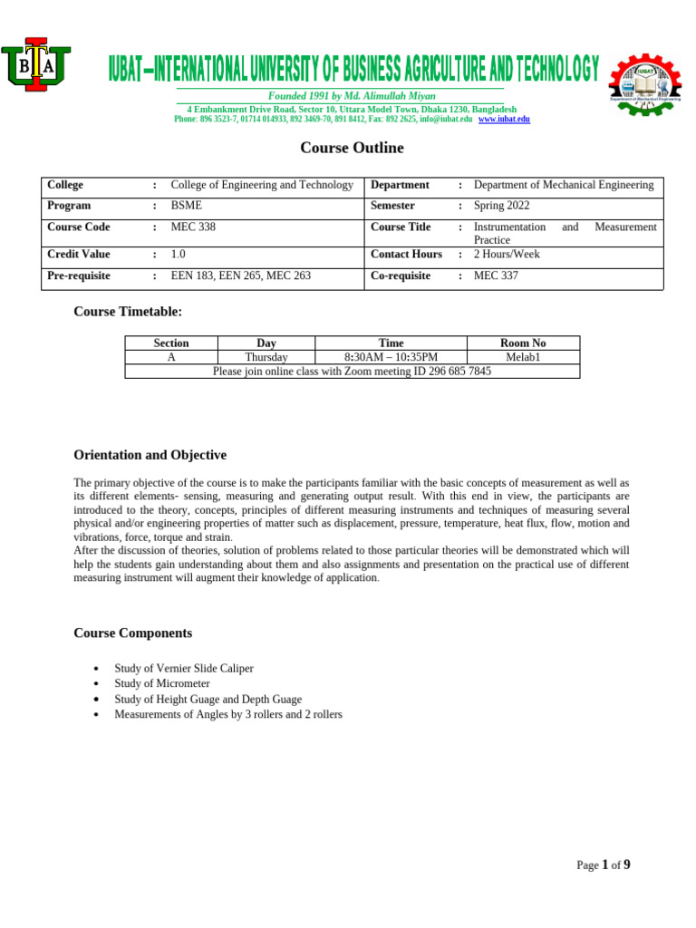 MEC 338 - SecA Course Outline - DrFoysal - New | PDF | Engineering ...