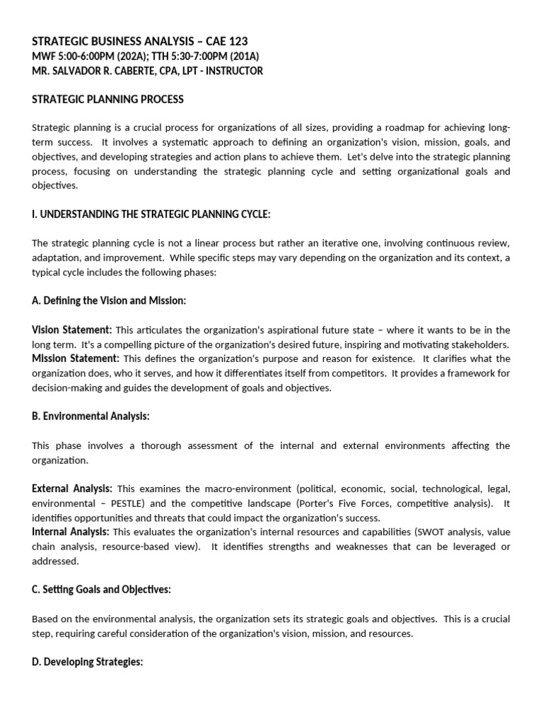 STRATEGIC-BUSINESS-ANALYSIS-Strategic-Planning-Process | PDF | Strategic Planning | Goal