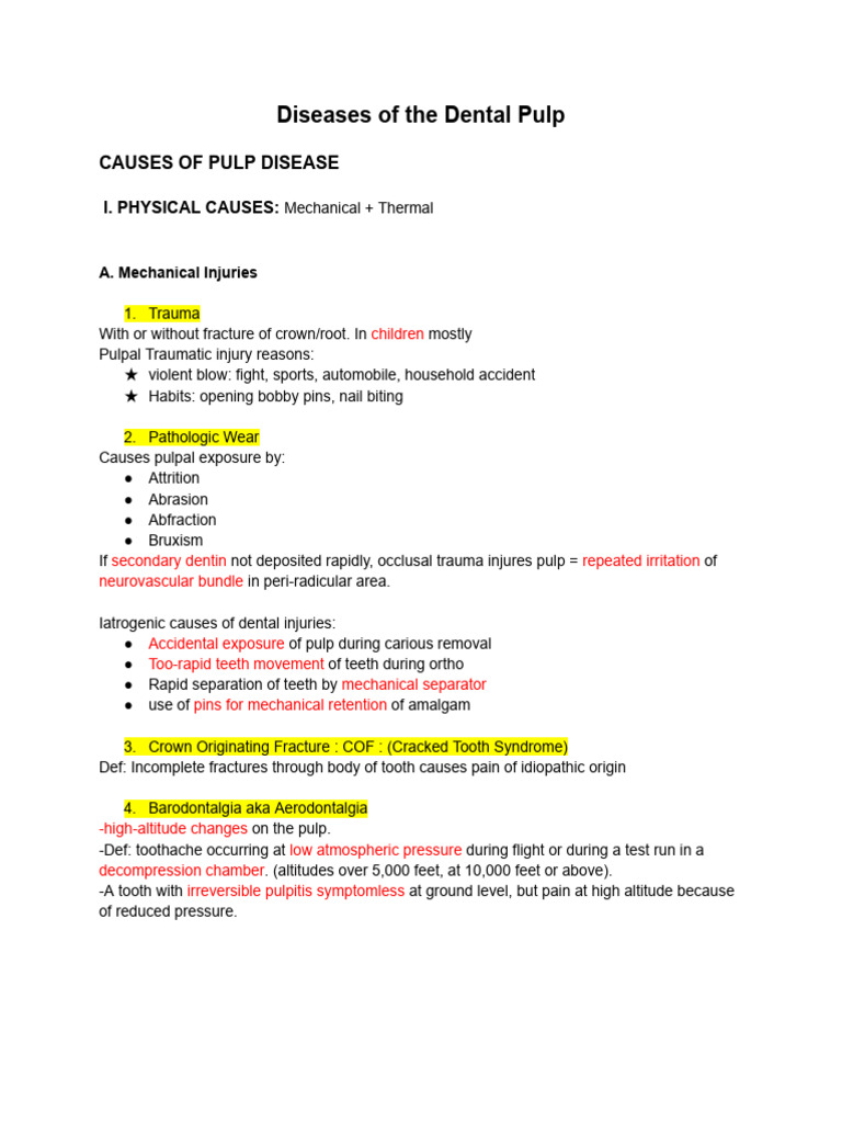 Causes of Dental Pulp Diseases | PDF | Medical Specialties | Dentistry