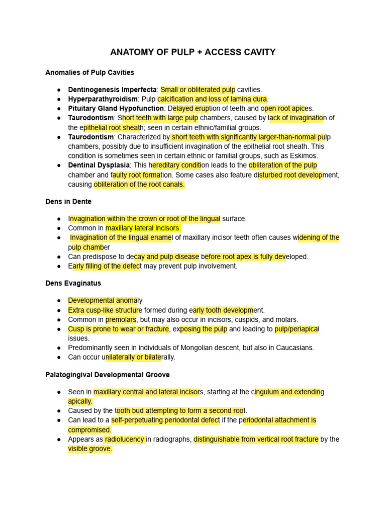 ANATOMY OF PULP + ACCESS CAVITY | PDF | Dental Anatomy | Human Tooth