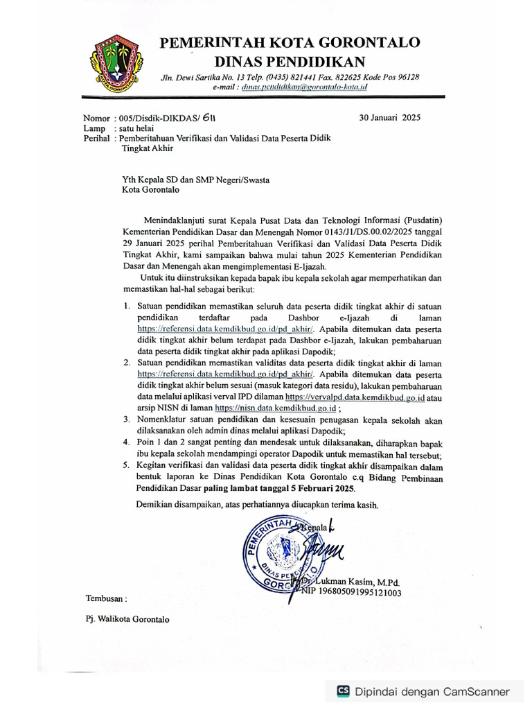 Edaran Verval Data PD Kelas Akhir | PDF