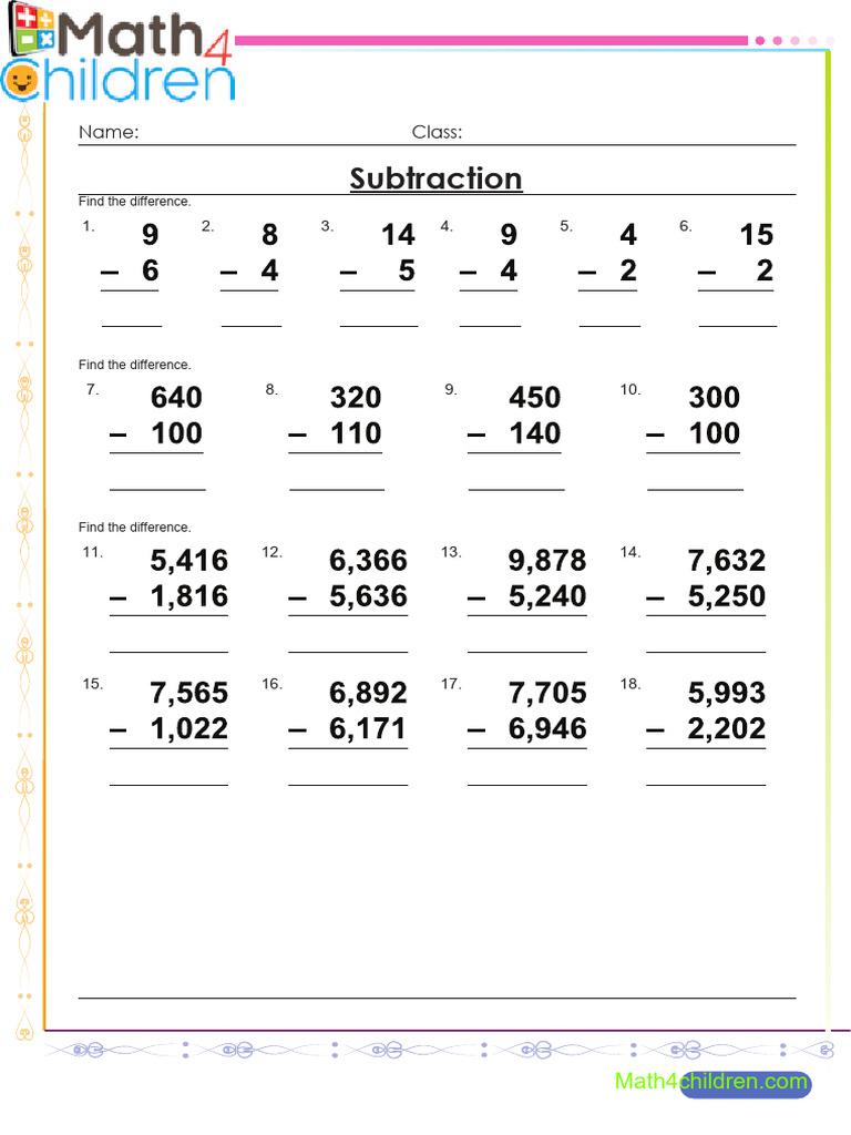 Subtraction Mix Skills 002 | PDF