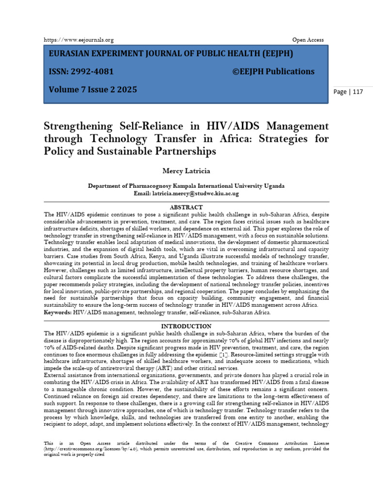 Strengthening Self-Reliance in HIV/AIDS Management Through Technology ...