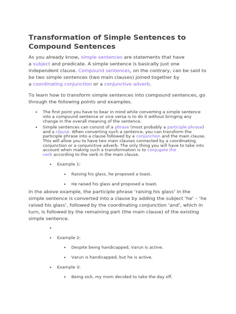 Annual Exam Simple Sentences To Compound Sentences | PDF | Sentence (Linguistics) | Linguistic ...
