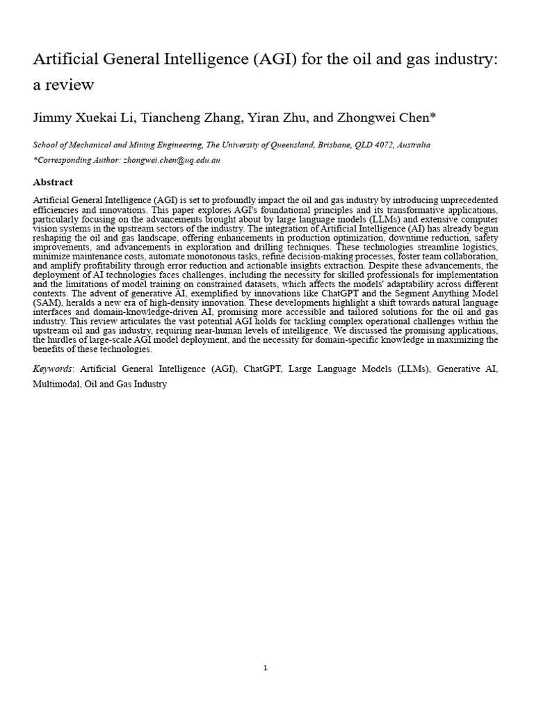 Artificial General Intelligence (AGI) For The Oil and Gas Industry-A ...