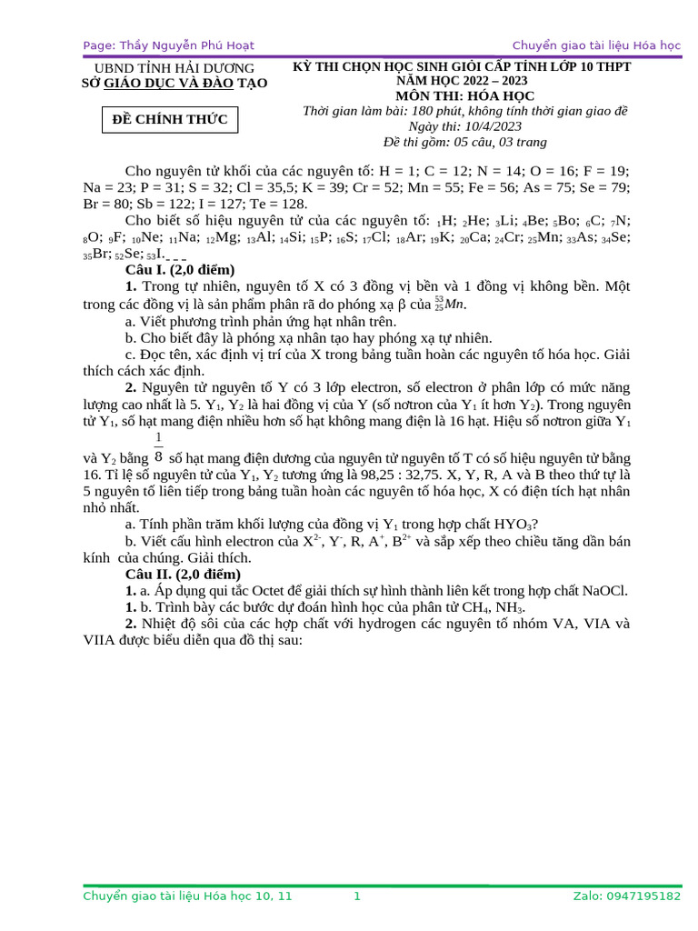 Hsg 10 Hải Dương 2023 | PDF