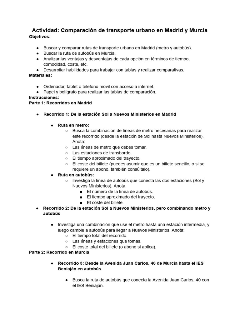 Comparativa de Transporte Urbano: Madrid vs Murcia | PDF | Tránsito ...