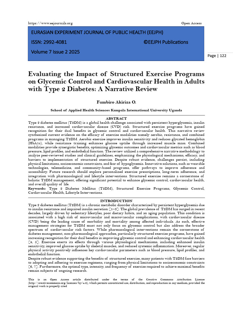 Evaluating The Impact of Structured Exercise Programs On Glycemic Control and Cardiovascular ...