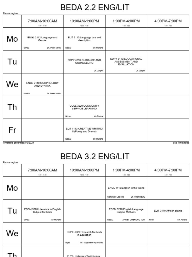 Draft 1 Jan-April 2025 Teaching Timetable | PDF | Mathematics | Science