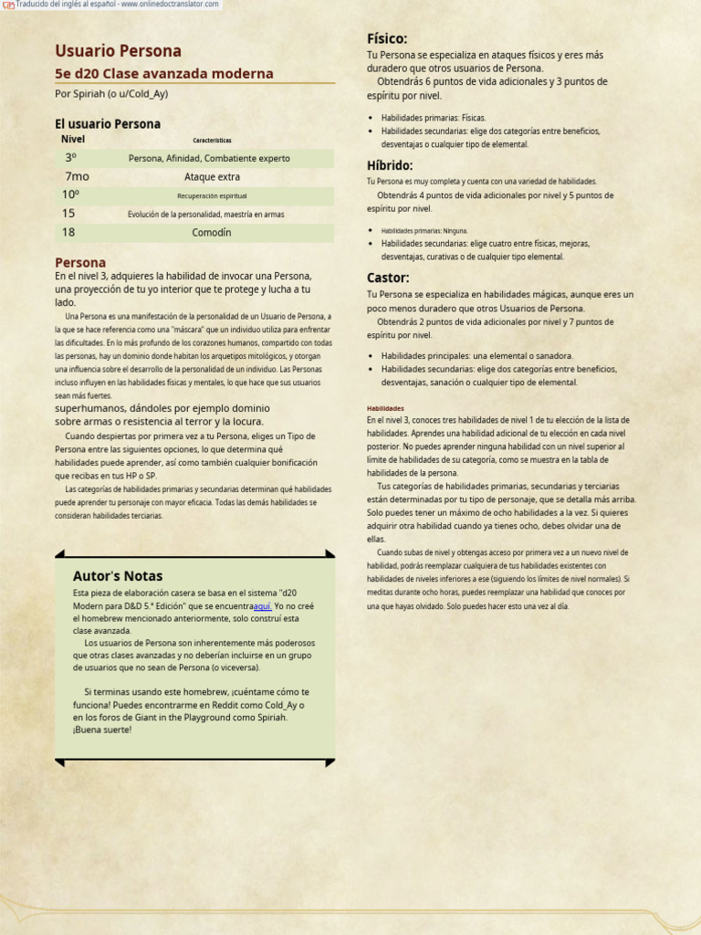 Usuario Persona: Guía de Habilidades 5e | PDF