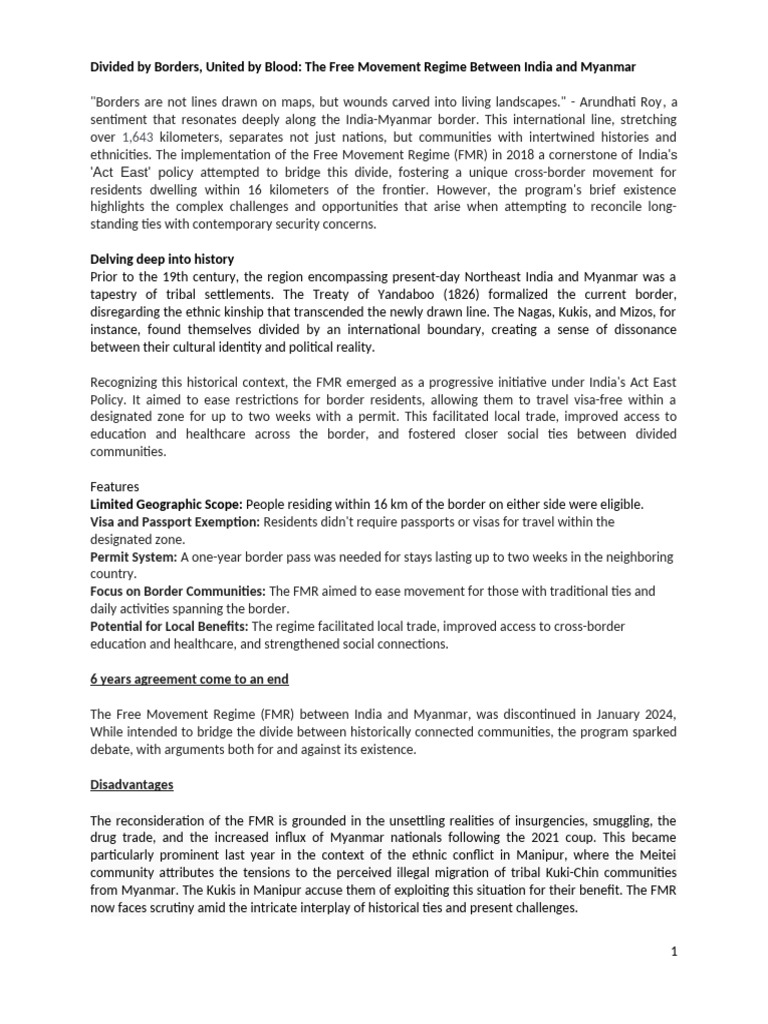 India-Myanmar Free Movement Regime Overview | PDF | Government