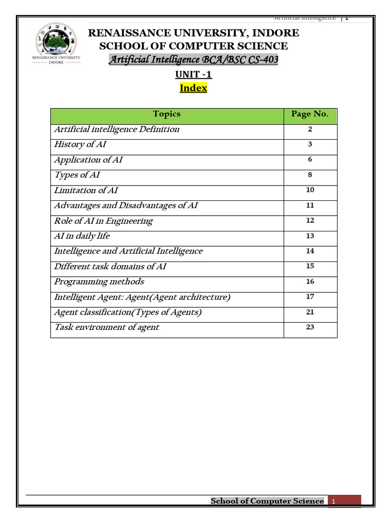 AI UNIT-1 BCA&BSCCS IV Sem | PDF | Artificial Intelligence | Intelligence (AI) & Semantics
