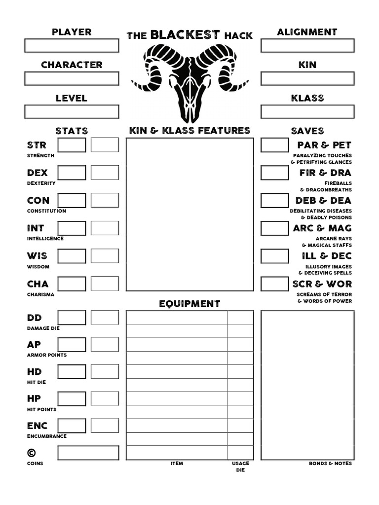 The Blackest Hack Character Sheet Pdf