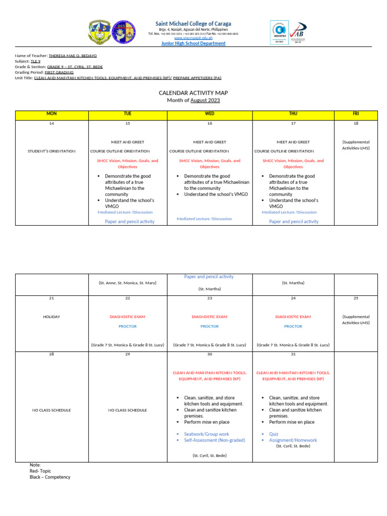 TLE 9 Calendar Activity Map 2023 | PDF