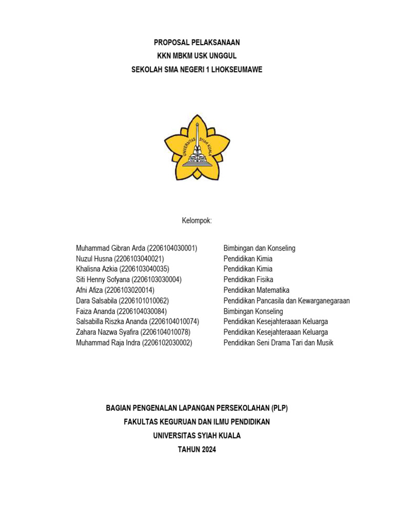 PROPOSAL PELAKSANAAN KKN MBKM USK UNGGULS MAN 1 LHOKSEUMAWE | PDF