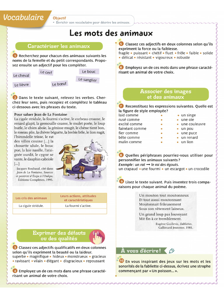 S3 Les Mots Des Animaux | PDF
