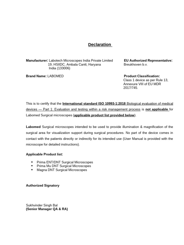 Declaration IVD | PDF