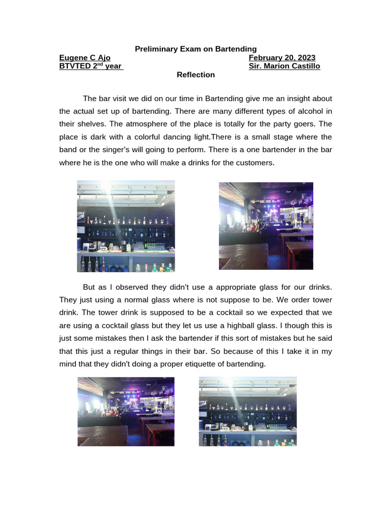 Preliminary Exam On Bartending | PDF