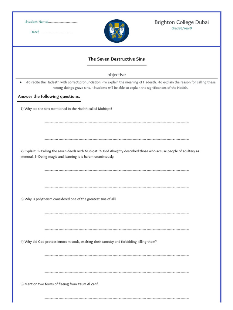 Islamic Studies for Grade 8 Students | PDF | Sin | Hadith