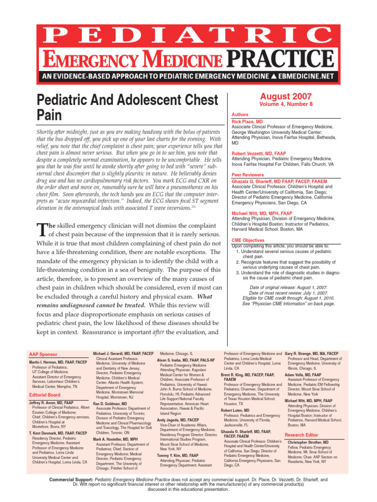 Pediatric and Adolescent Chest Pain | PDF | Myocardial Infarction ...