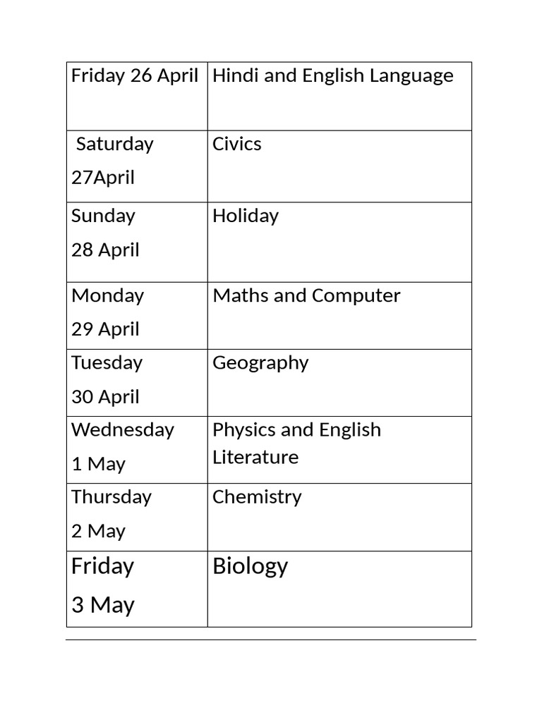 Student Exam Schedule | PDF