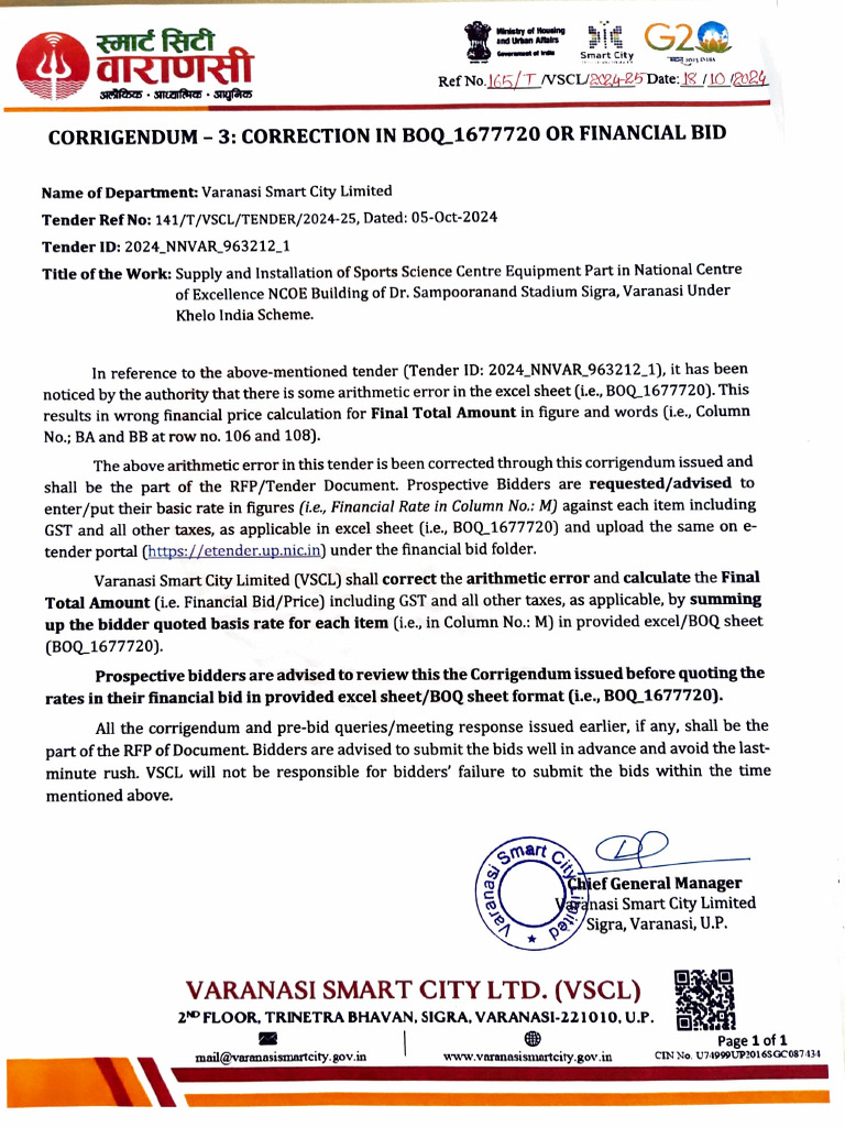 Corrigendum 3 Correction BOQ or Financial Bid | PDF