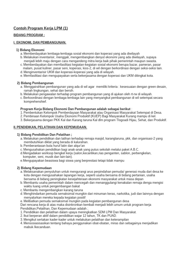 Program Kerja LPM: Ekonomi, Pendidikan, Sosial | PDF